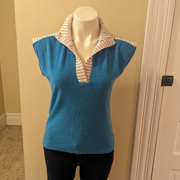 Vintage | Tops | Vintage Blue Terry Cloth Top Wwhite Blue And Orange ...